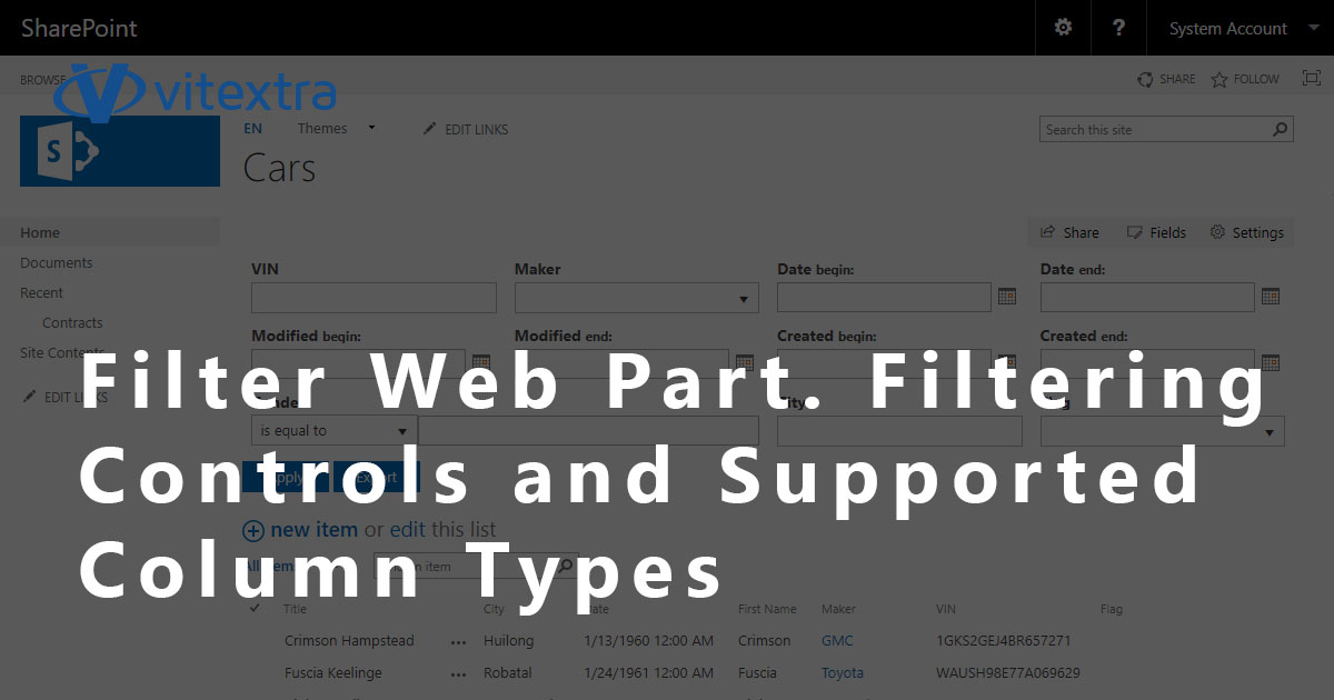 Filter Web Part. Controls and Column Types - Vitextra