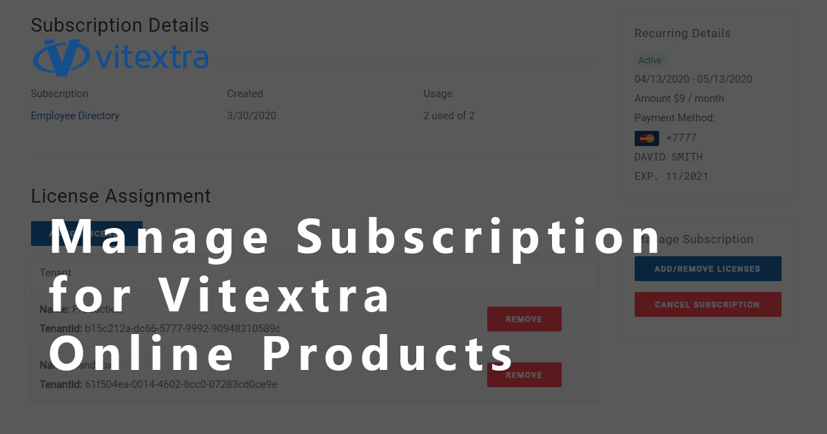 Manage Subscription for Vitextra Online Products - Vitextra