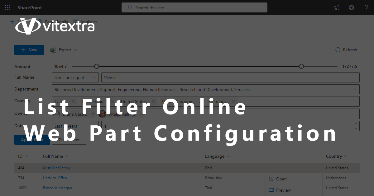 List Filter Online. Web Part Configuration - Vitextra